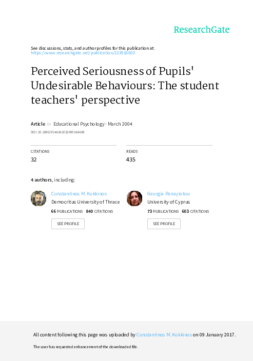 (PDF) Perceived seriousness of pupils' undesirable behaviours: the ...