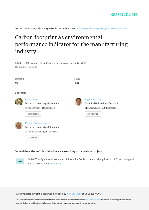(PDF) Carbon footprint as environmental performance indicator for the ...