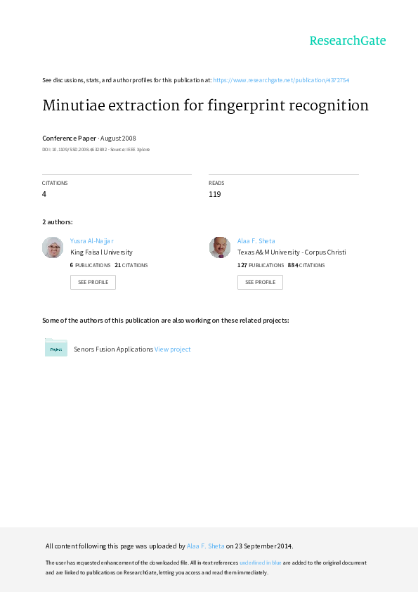 (PDF) Minutiae extraction for fingerprint recognition (PDF) Minutiae extraction for fingerprint recognition