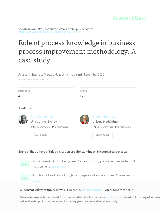 (PDF) Role of process knowledge in business process improvement methodology: a case study