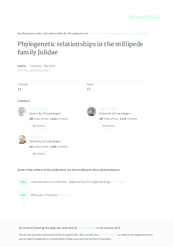 (PDF) Phylogenetic relationships in the millipede family Julidae