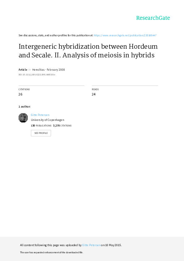 (PDF) Intergeneric hybridization between Hordeum and Secale II ...
