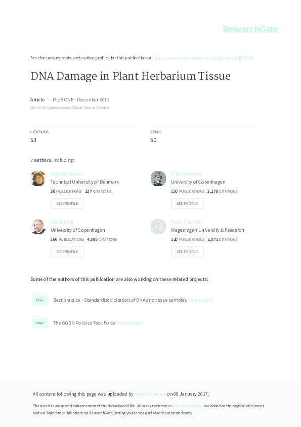 (PDF) DNA Damage in Plant Herbarium Tissue