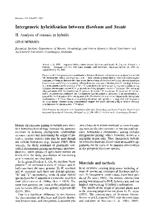 (PDF) Intergeneric hybridization between Hordeum and Secale II ...