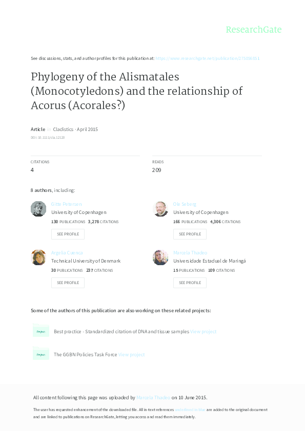 (PDF) Phylogeny of the Alismatales (Monocotyledons) and the ...