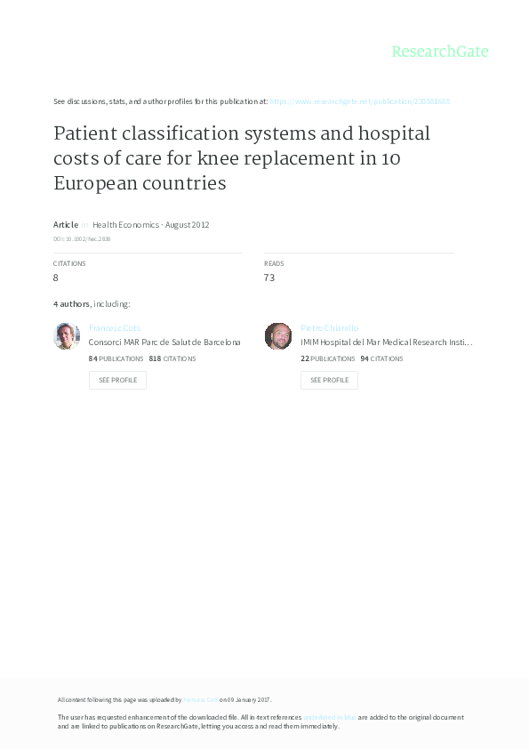 (PDF) Patient Classification Systems and Hospital Costs of Care for ...