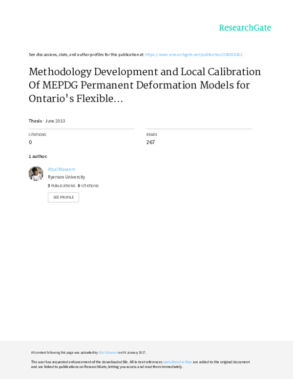 (PDF) Methodology Development and Local Calibration Of MEPDG Permanent ...