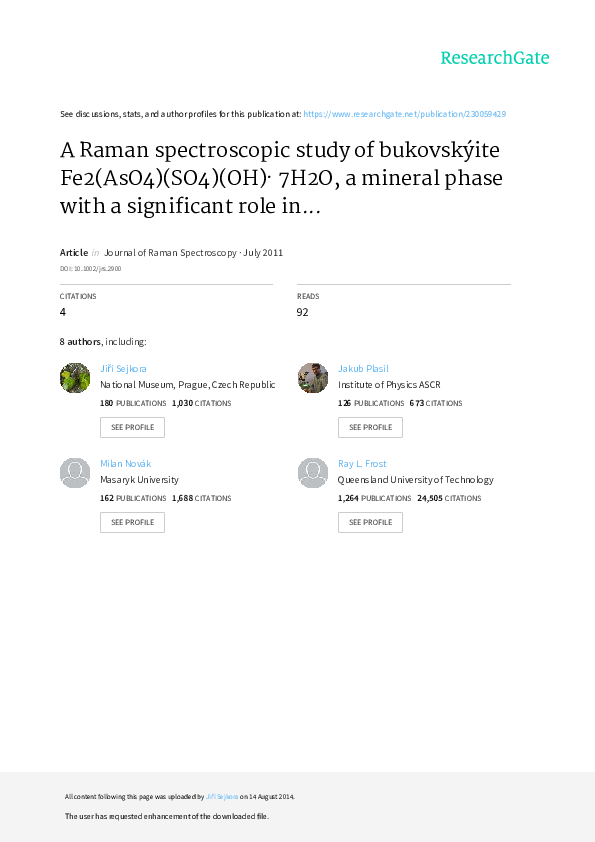 (PDF) A Raman spectroscopic study of bukovskýite Fe2 (AsO4)(SO4)(OH ...