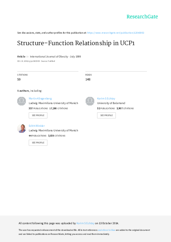 (PDF) Structure-function relationship in UCP1
