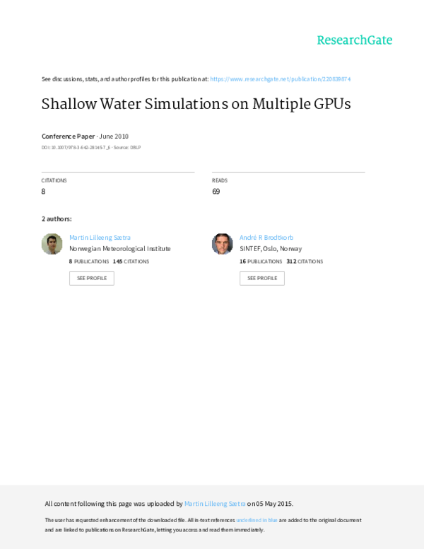 (PDF) Shallow Water Simulations on Multiple GPUs
