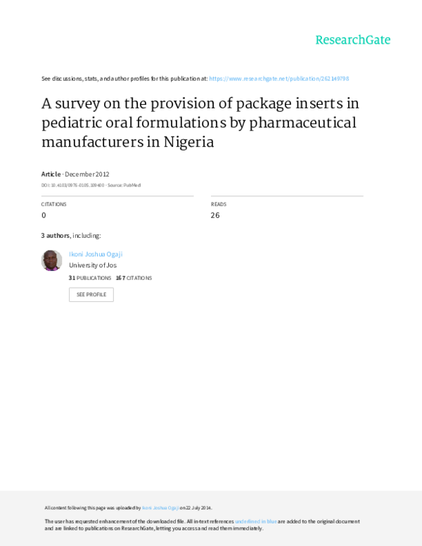 (PDF) A survey on the provision of package inserts in pediatric oral ...