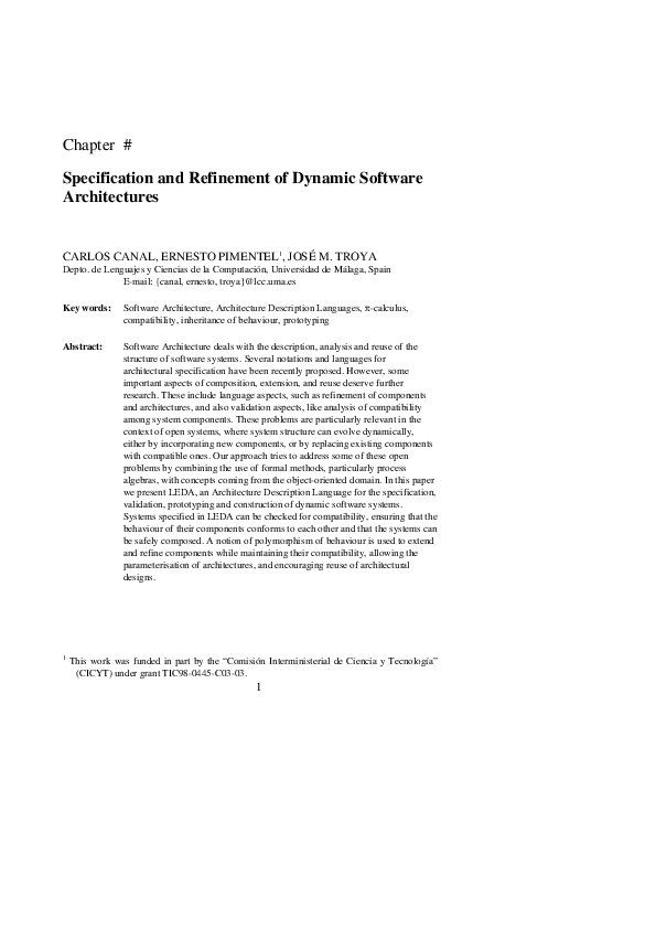 Pdf Specification And Refinement Of Dynamic Software Architectures