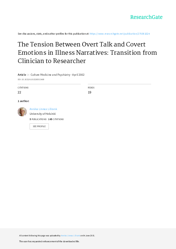(PDF) The Tension Between Overt Talk and Covert Emotions in Illness ...