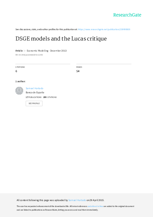 (PDF) DSGE models and the Lucas critique