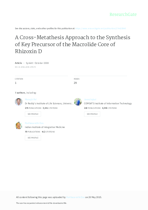 (PDF) A Cross-Metathesis Approach to the Synthesis of Key Precursor of ...