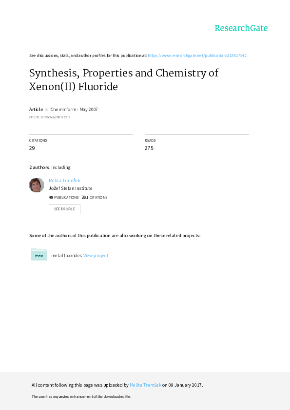 (PDF) Synthesis, Properties and Chemistry of Xenon(II) Fluoride