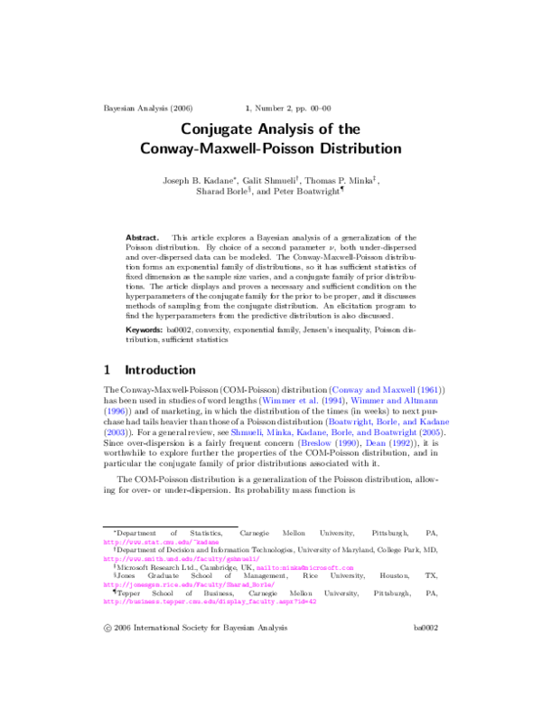 (PDF) Conjugate analysis of the Conway-Maxwell-Poisson distribution