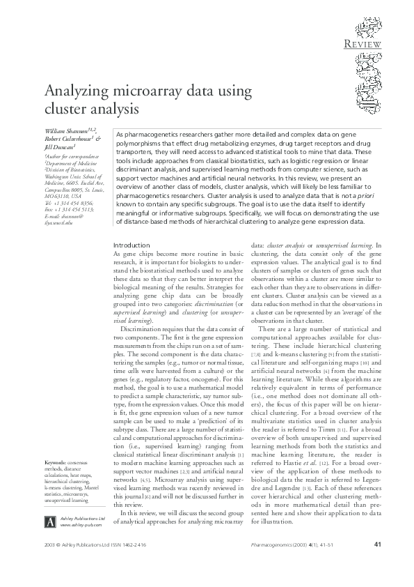 (PDF) Analyzing microarray data using cluster analysis | Mujeeb Rahiman - Academia.edu
