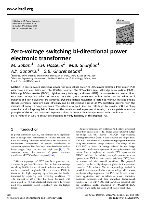 (PDF) Zero-voltage switching bi-directional power electronic transformer