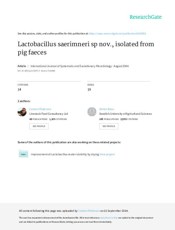 Lactobacillus saerimneri sp. nov., isolated from pig faeces