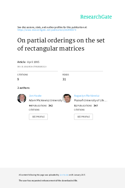 Pdf On Partial Orderings On The Set Of Rectangular Matrices Jan Hauke And Augustyn