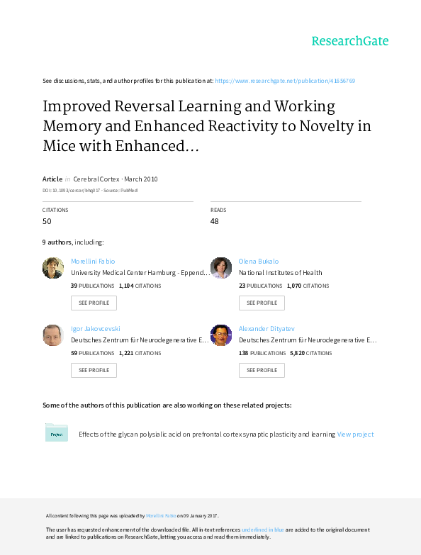 Pdf Improved Reversal Learning And Working Memory And Enhanced