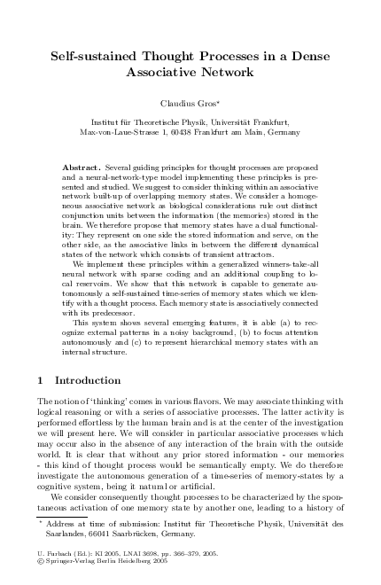 (PDF) Self-sustained Thought Processes in a Dense Associative Network