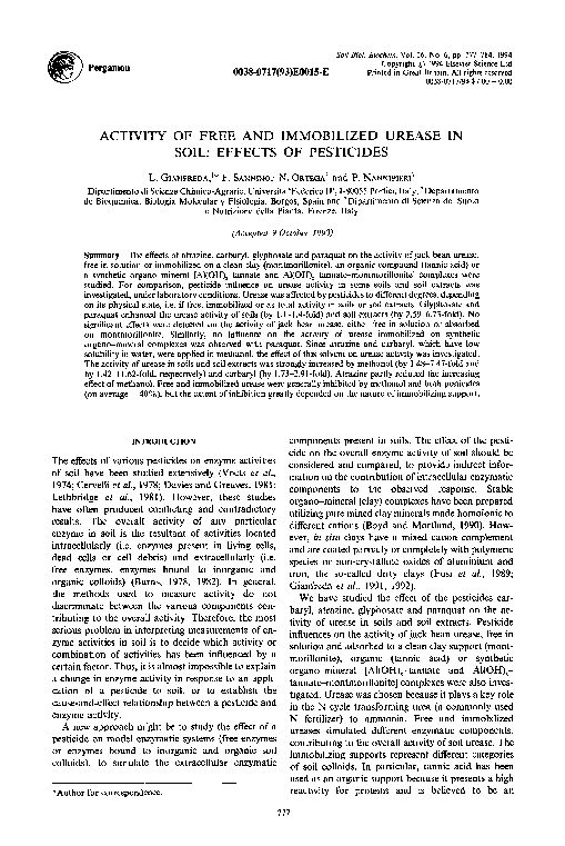 (PDF) Activity of free and immobilized urease in soil: Effects of ...