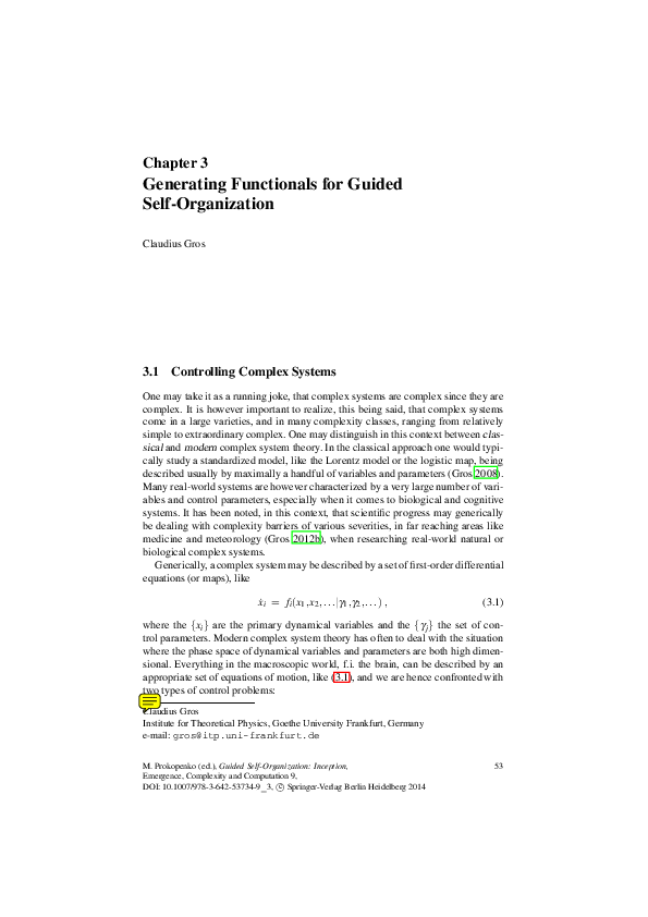 (PDF) Generating Functionals for Guided Self-Organization