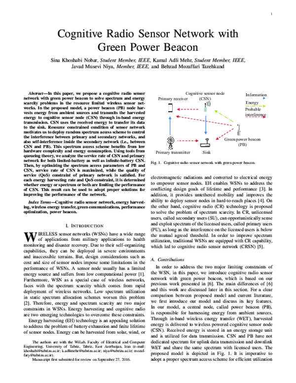 (PDF) Cognitive Radio Sensor Network with Green Power Beacon