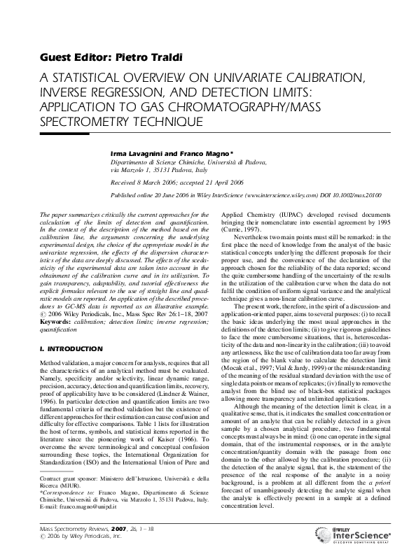 (PDF) A statistical overview on univariate calibration, inverse regression, and detection limits ...