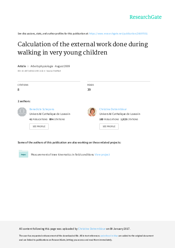 (PDF) Calculation of the external work done during walking in very ...
