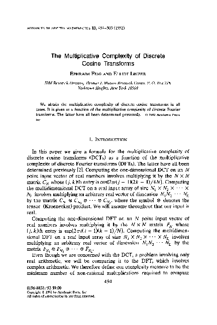 (PDF) The multiplicative complexity of discrete cosine transforms