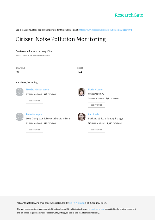 (PDF) Citizen noise pollution monitoring