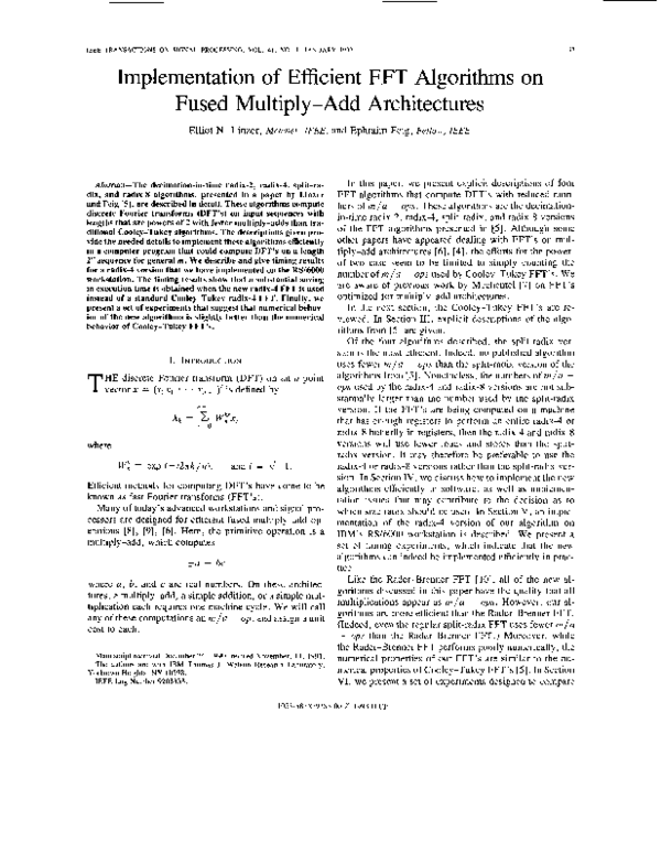 Pdf Efficient Fft Algorithms For Fused Architectures