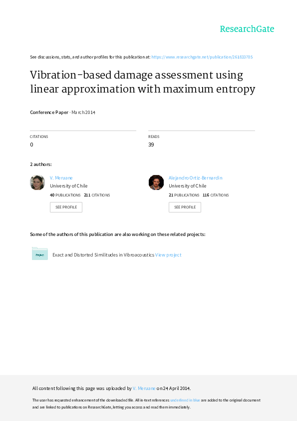 (PDF) Vibration-Based Damage Assessment Using Linear Approximation with Maximum Entropy ...