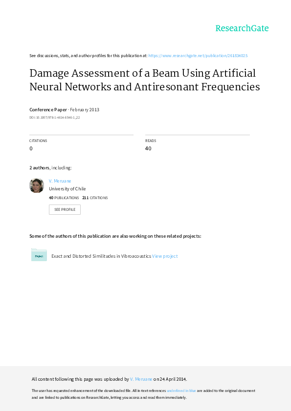 (PDF) Damage Assessment of a Beam Using Artificial Neural Networks and Antiresonant Frequencies