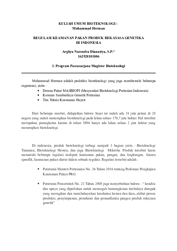 (DOC) Regulasi Keamanan Pakan Produk Rekayasa Genetika di Indonesia