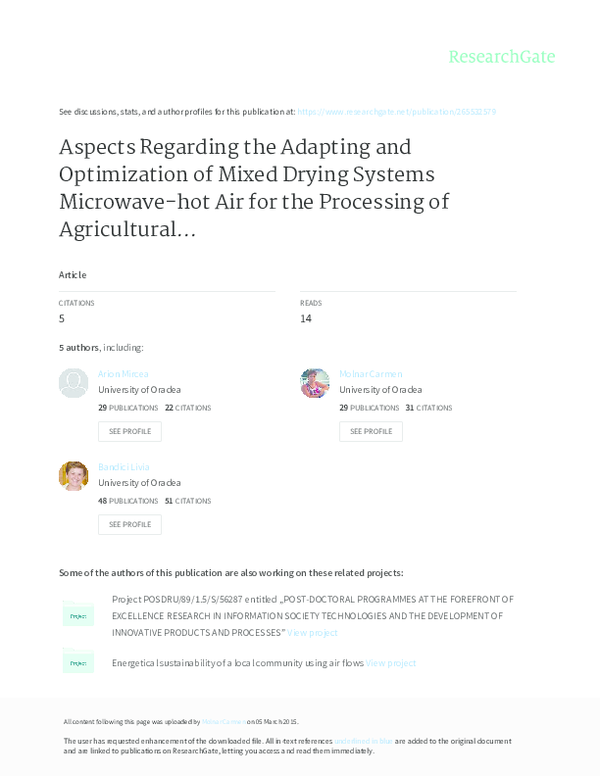 (PDF) Aspects Regarding the Adapting and Optimization of Mixed Drying Systems Microwave-hot Air ...