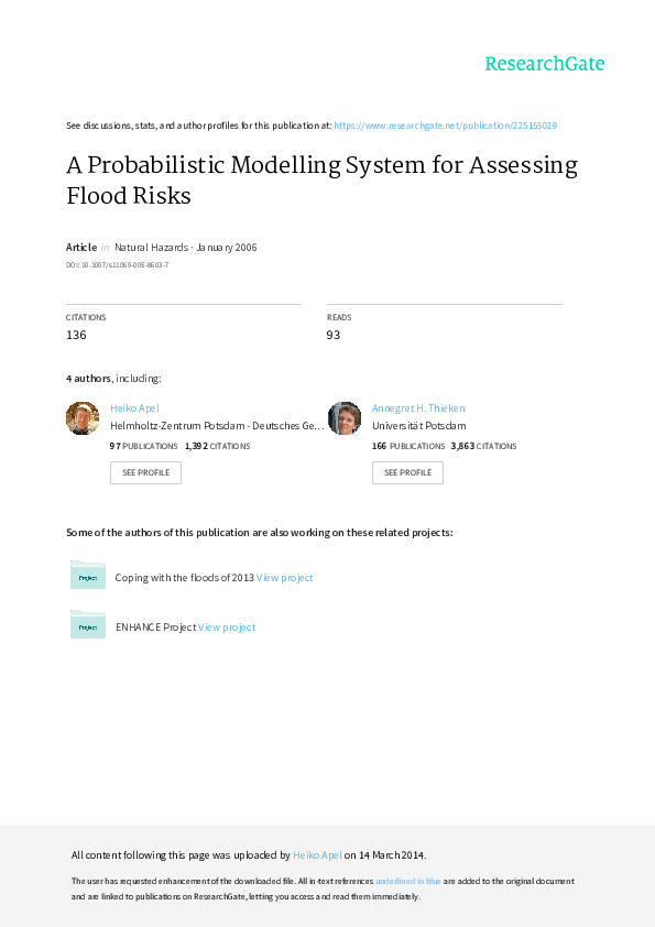 (PDF) A Probabilistic Modelling System for Assessing Flood Risks