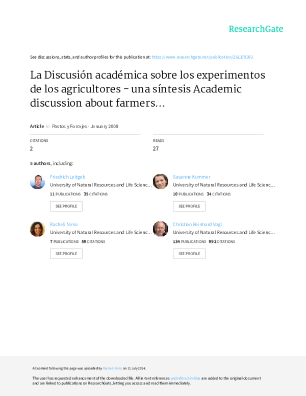 (PDF) La Discusión académica sobre los experimentos de los agricultores ...