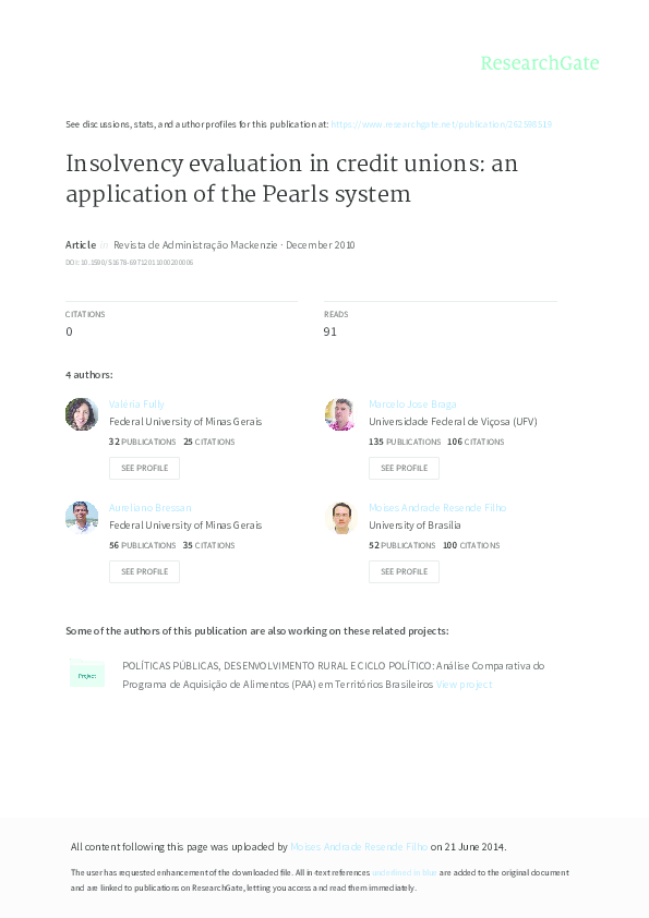 (PDF) Insolvency evaluation in credit unions: an application of the ...