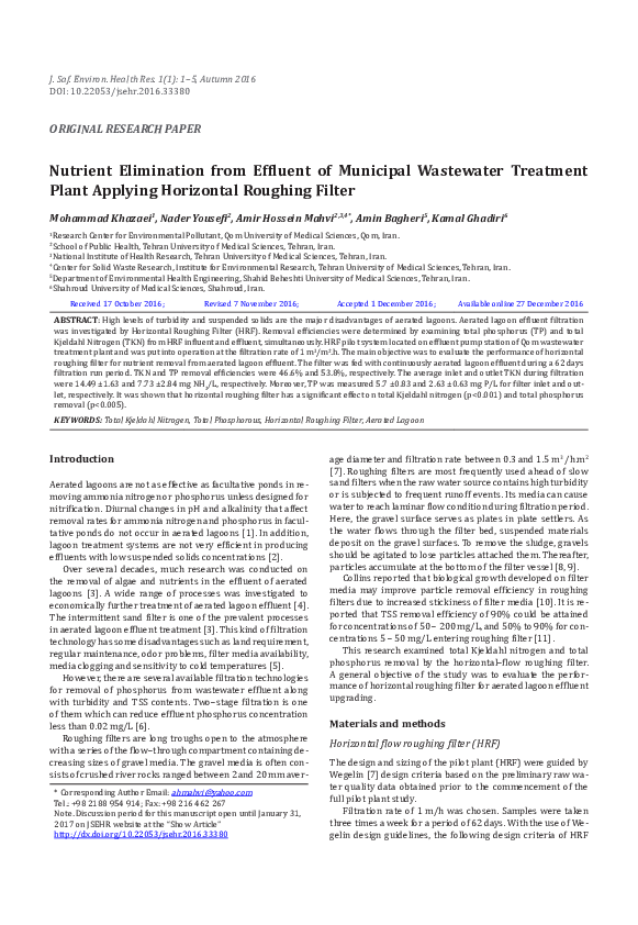 (PDF) Nutrient Elimination from Effluent of Municipal Wastewater ...