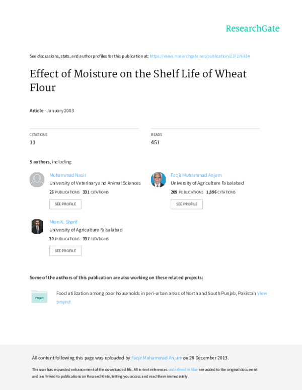 (PDF) Effect of Moisture on the Shelf Life of Wheat Flour