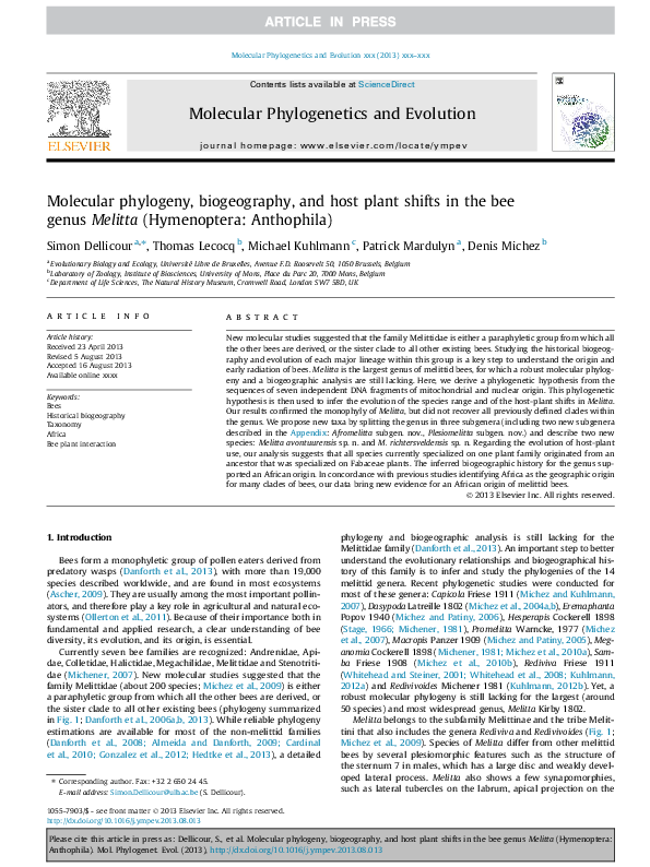(PDF) Molecular phylogeny, biogeography, and host plant shifts in the ...