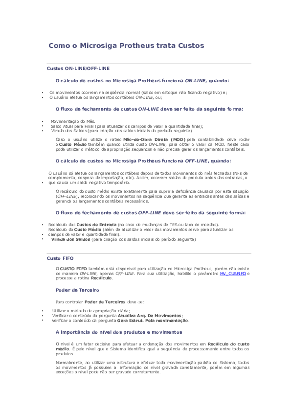 (DOC) Como o Microsiga Protheus trata Custos | Eliana Gomes - Academia.edu