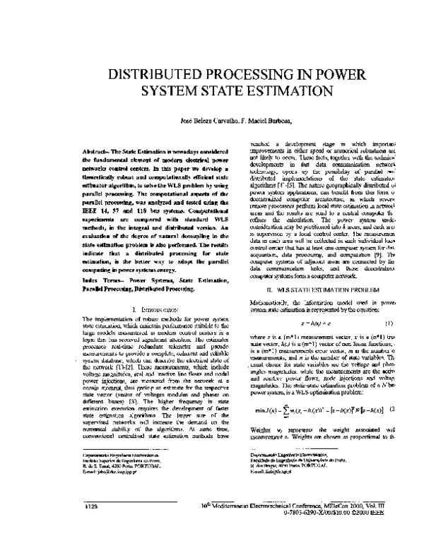 Pdf Distributed Processing In Power System State Estimation Jose Wilson Pires Carvalho