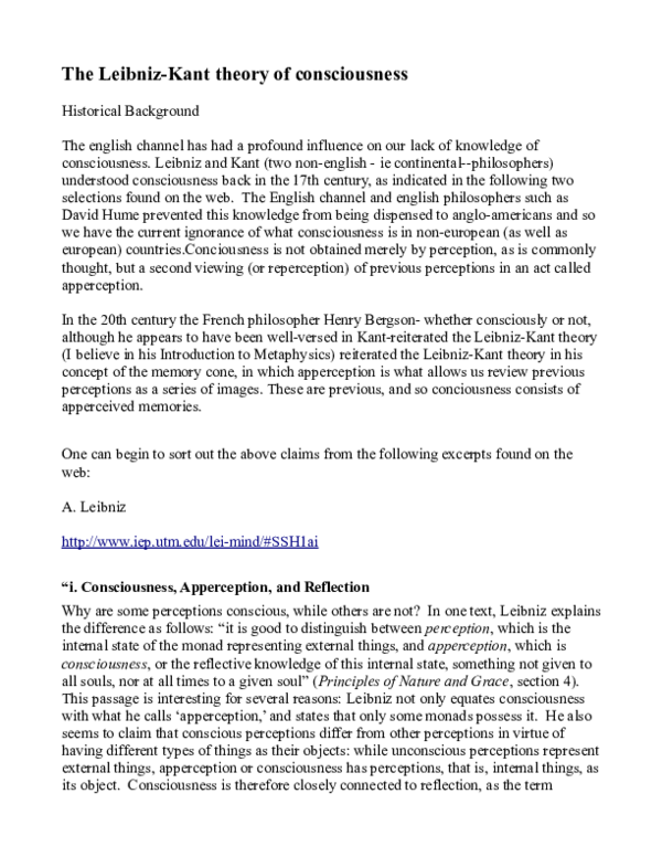 (PDF) The Leibniz-Kant theory of consciousness