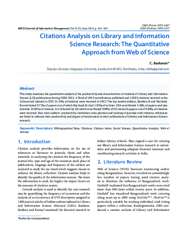 (PDF) Citations Analysis on Library and Information Science Research ...
