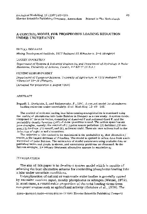 (PDF) A control model for phosphorus loading reduction under certainty